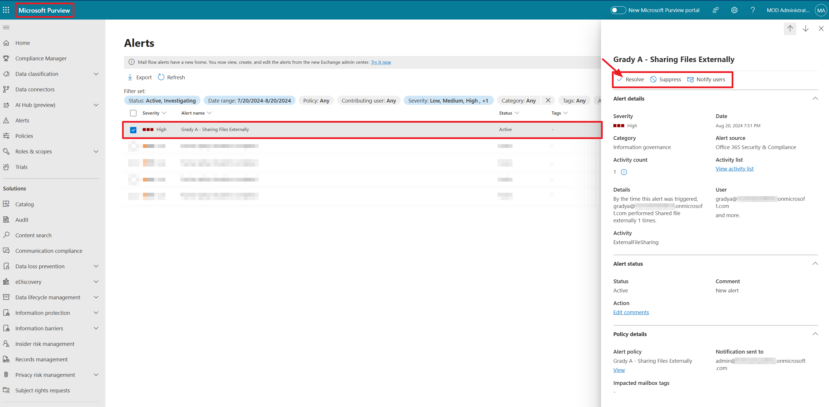 Microsoft Purview 101: Configuring Alert Policies for High Risk ...
